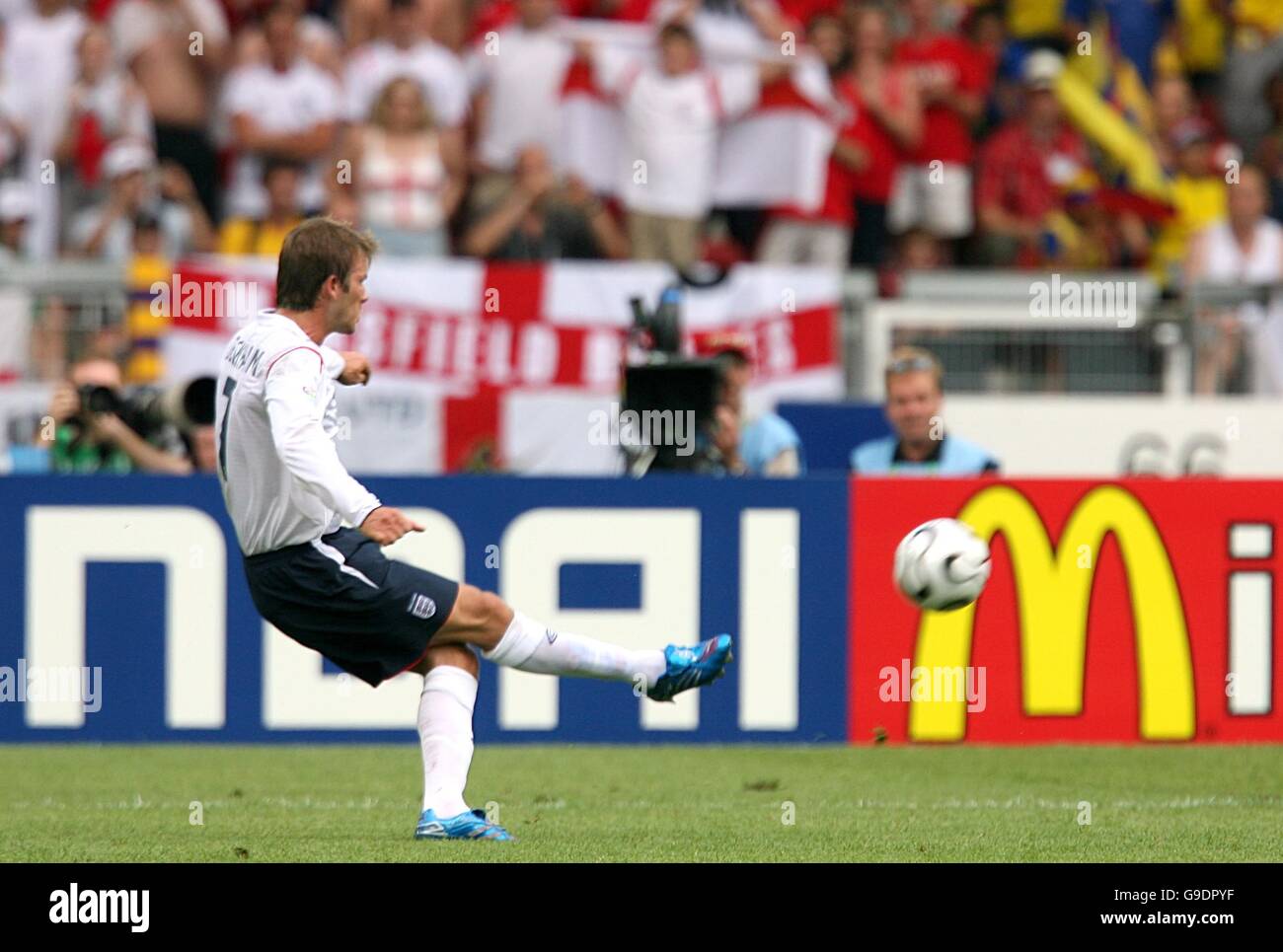 England's David Beckham opens the scoring from a free kick Stock Photo ...