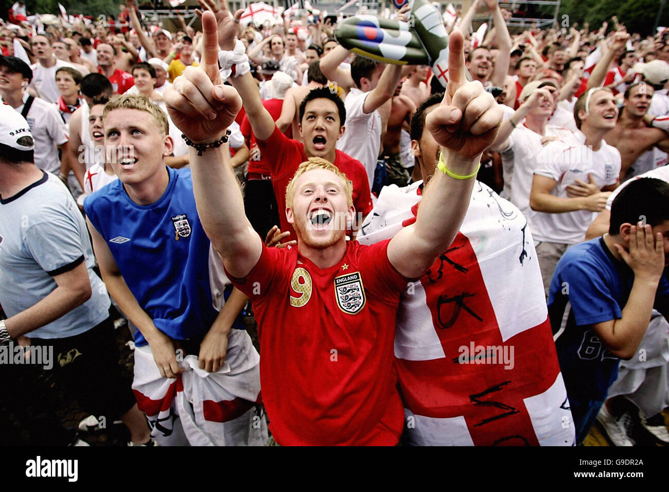 England fans celebrate englands first goal in the schloss platz hi-res ...
