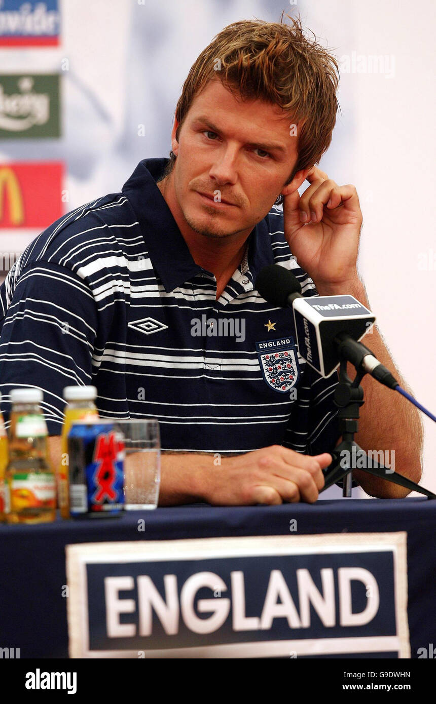 England captain David Beckham talks to the media during a press ...