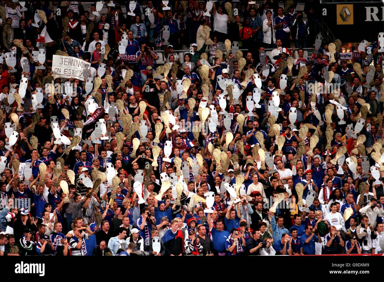 France fans hold up cut out World Cup and European Championship ...