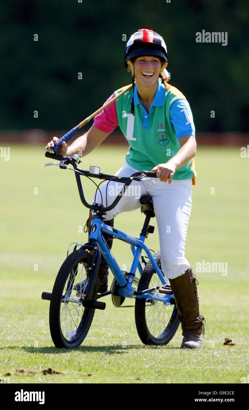 Zara Phillips plays cycle polo in a charity match between jockeys and ...