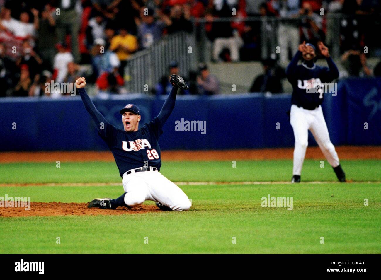 The USA's pitcher Ben Sheets celebrates gold medal success against Cuba ...