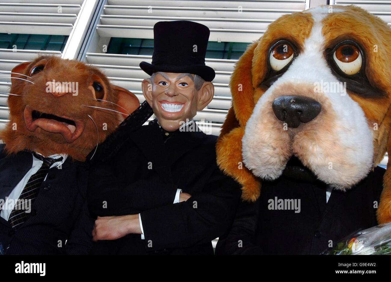 Members of the anti-animal experimentation group BUAV stage a mock ...