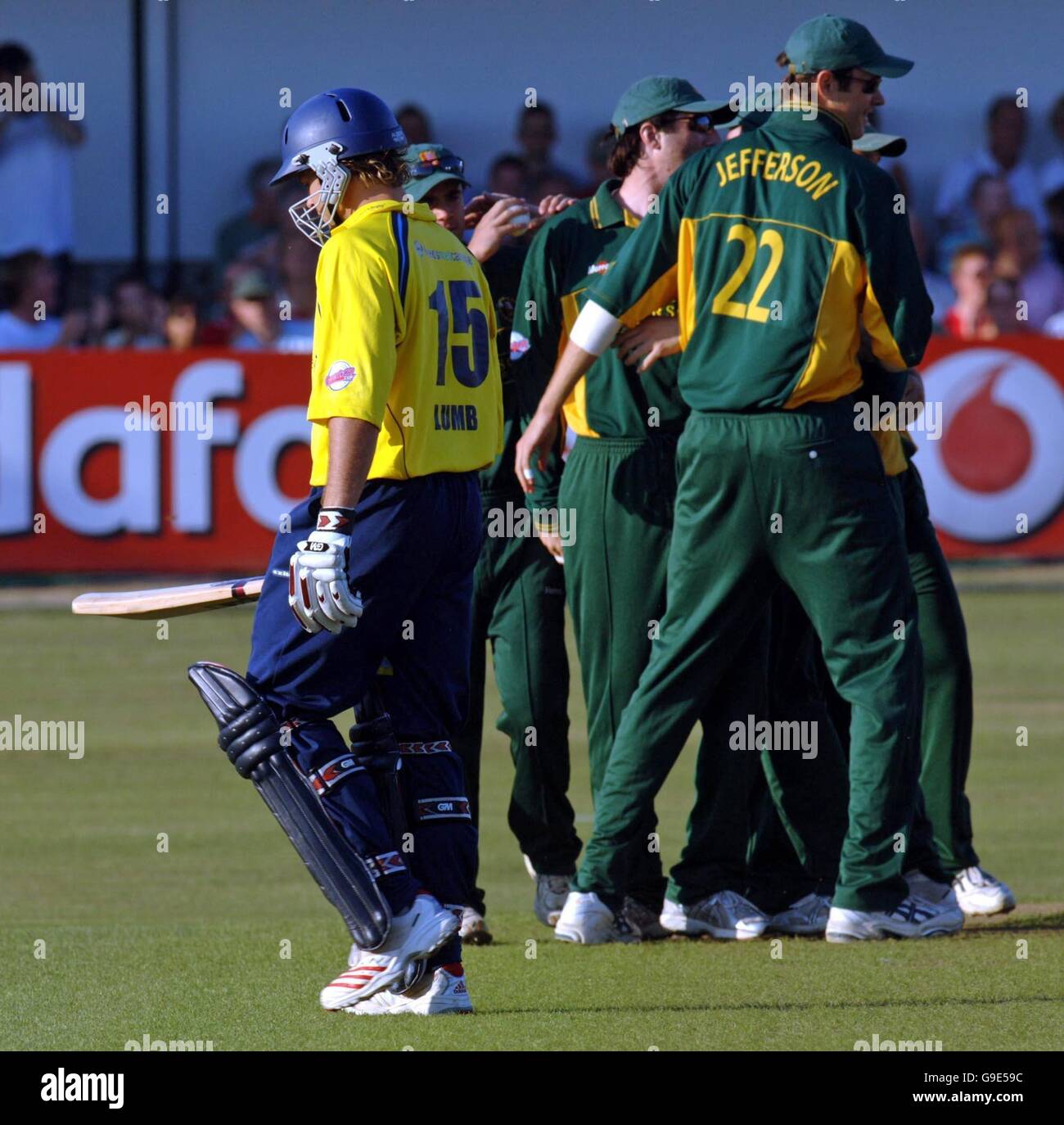 Yorkshire batsman Michael Lumb walks of out caught by Essexs' Mark ...