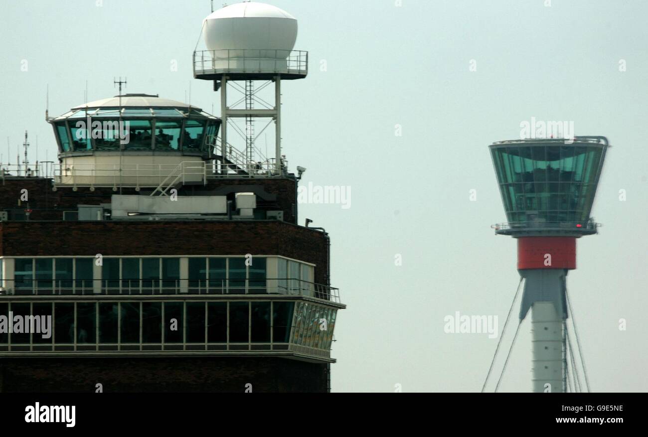 The old and new control tower at heathrow airport hi-res stock ...
