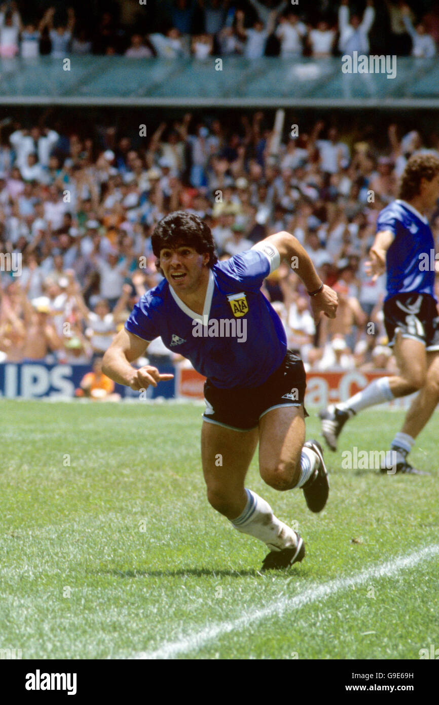 Argentina's Diego Maradona celebrates scoring his, and his team's ...