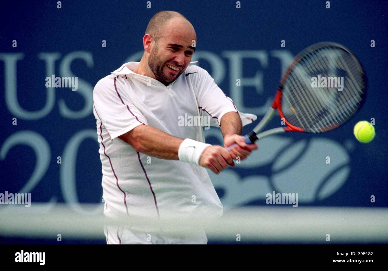 Tennis, US Open, Second Round. Andre Agassi in action during his loss ...