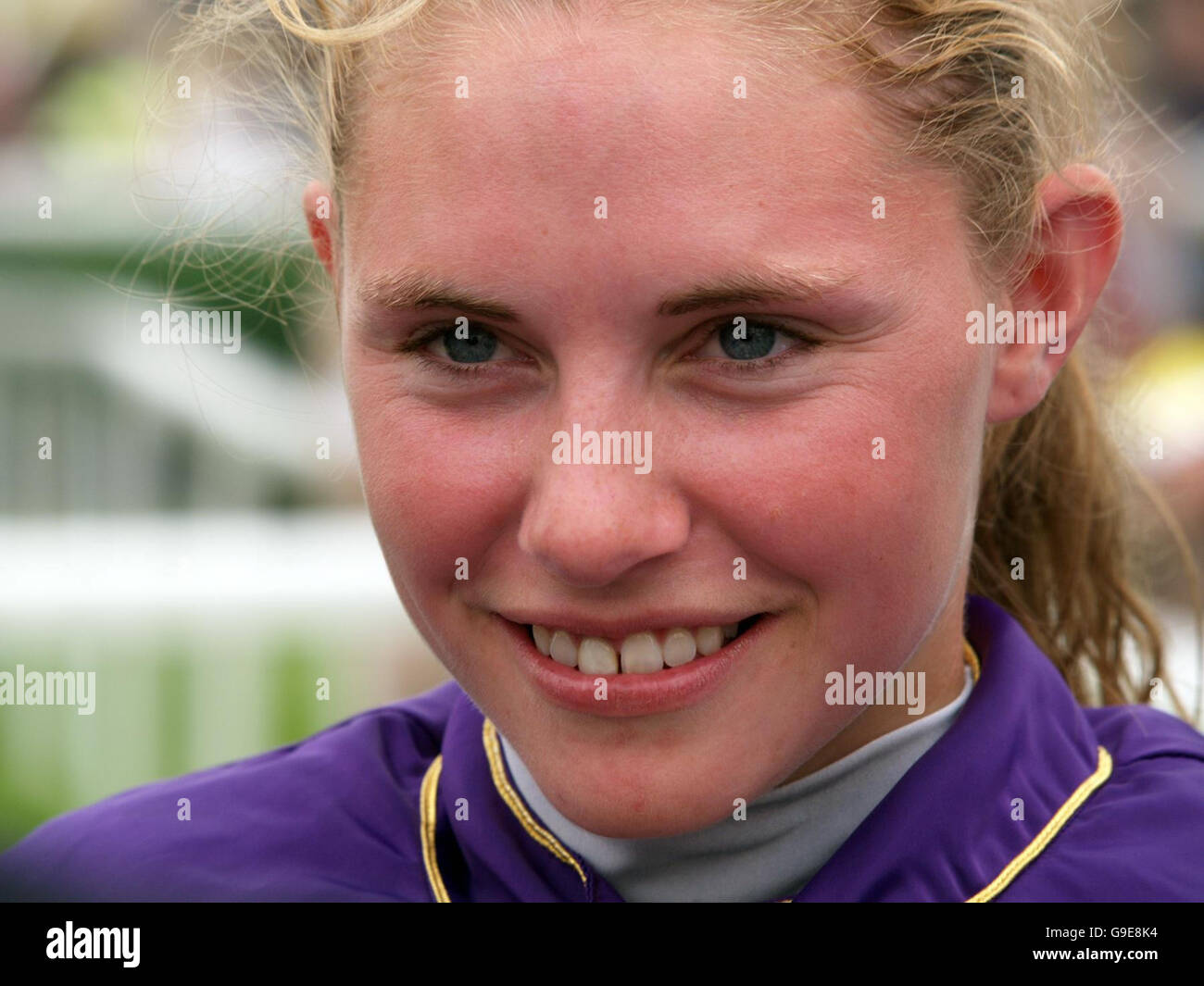 Jockey Jennifer Slocock at Newbury racecourse. Jockey Jennifer Slocock ...