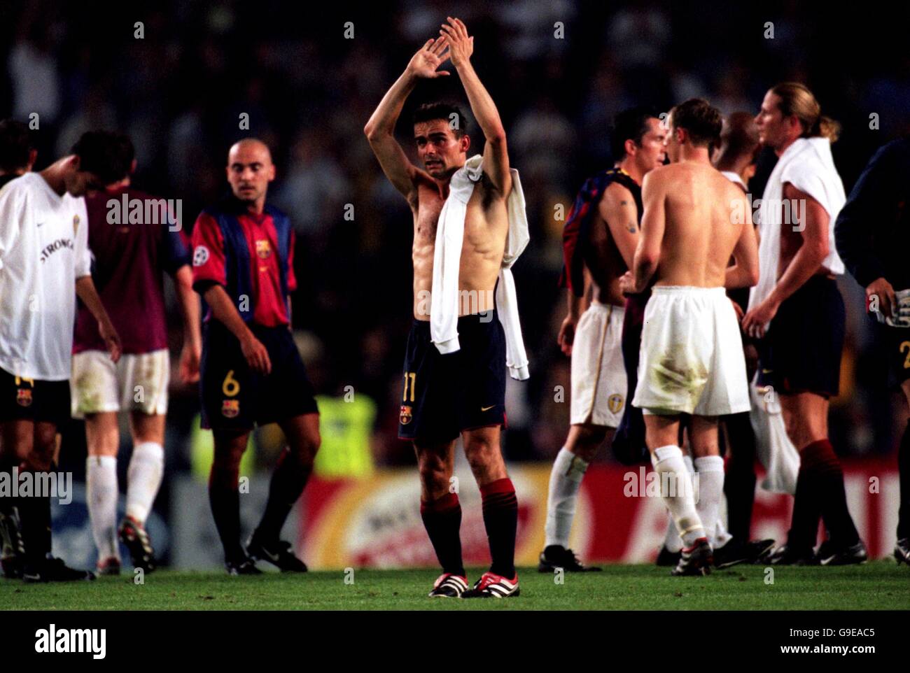 Barcelonas marc overmars applauds the fans after the match hi-res stock ...