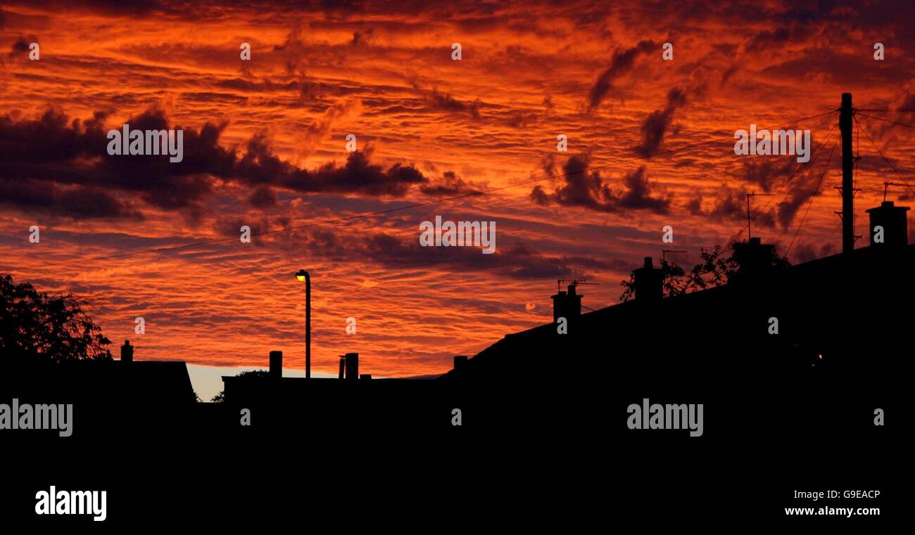 The sunset over Gateacre Village, Liverpool. The sunset over Gateacre ...