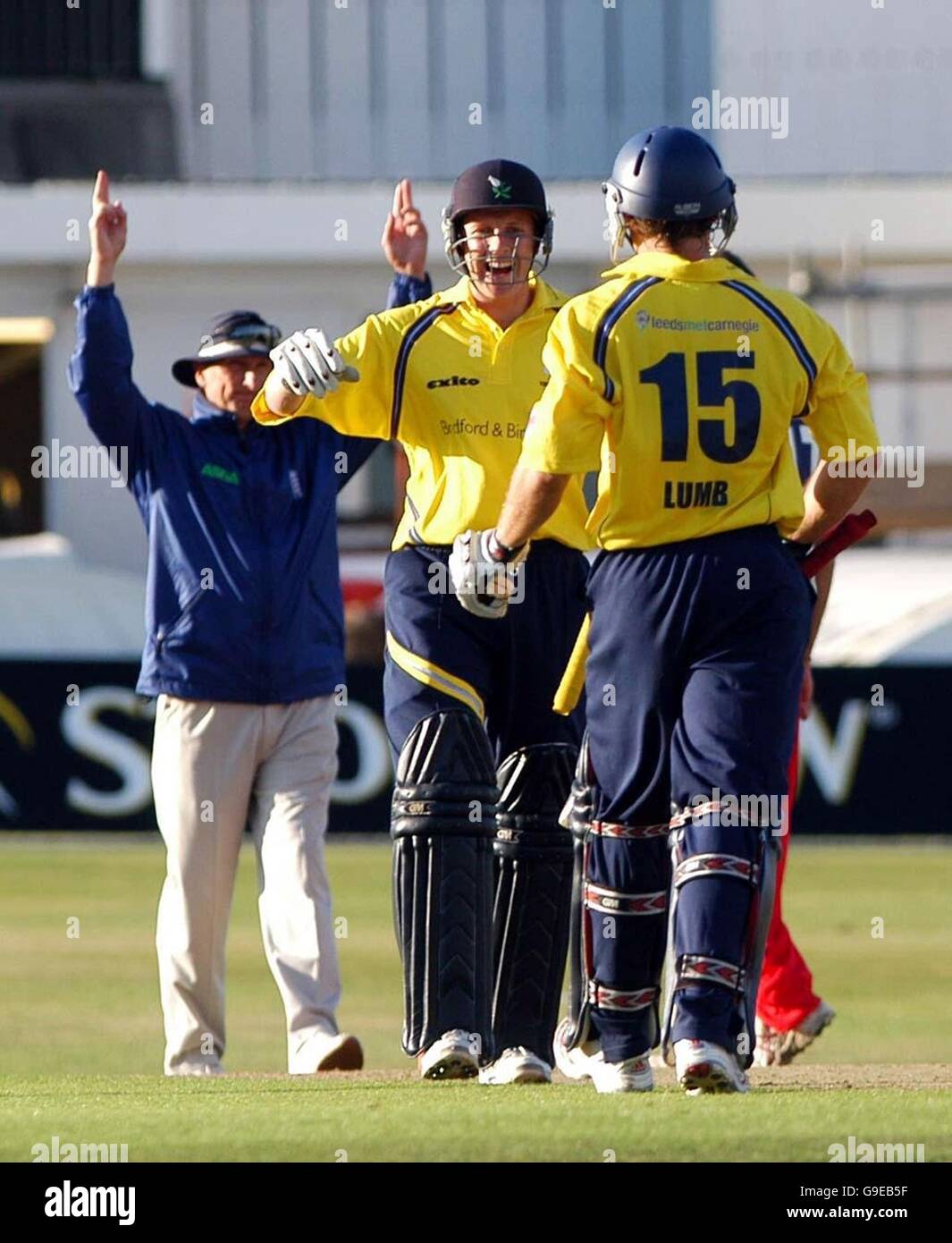 Yorkshire's Andrew Gale congratulates Michael Lumb after his six won ...