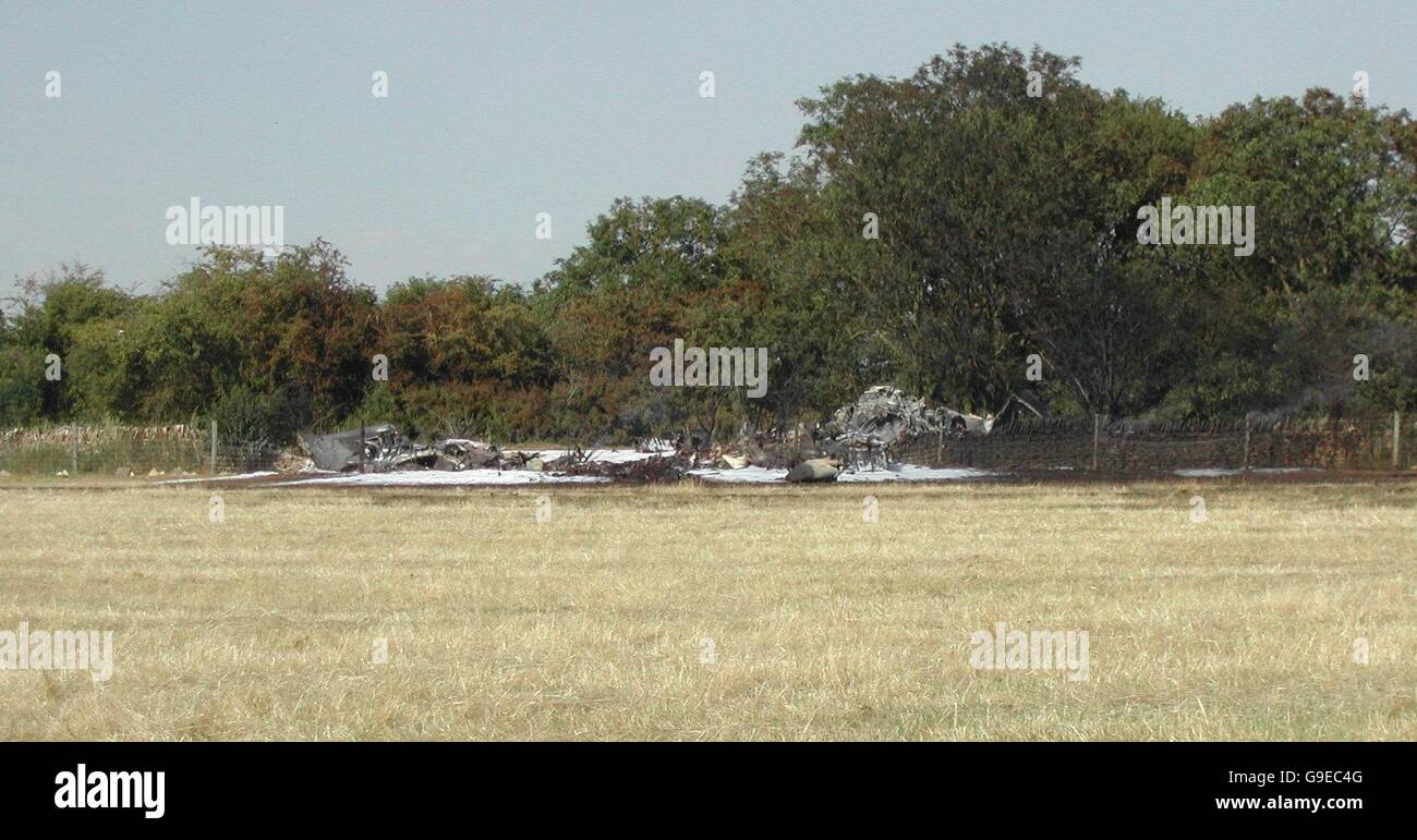 The wreckage of a RAF Harrier GR9 jump jet on the A4260 just north of ...