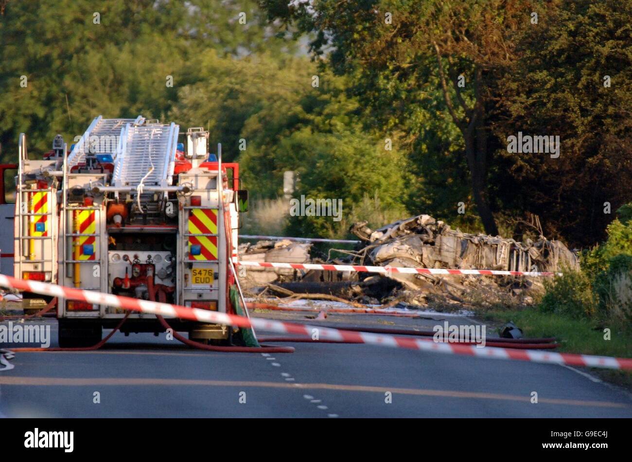 The wreckage of a crashed RAF Harrier GR9 jump jet on the A4260 just ...