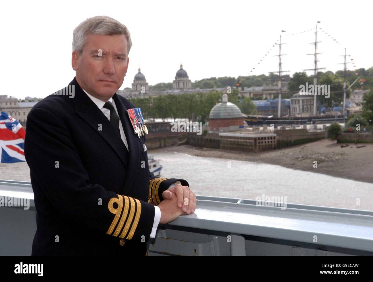 Captian Keith Winstanley the Commanding Officer of HMS Albion anchored ...