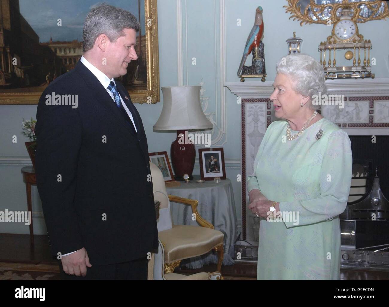 Britain's Queen Elizabeth II greets Canadian Prime Minister Stephen ...