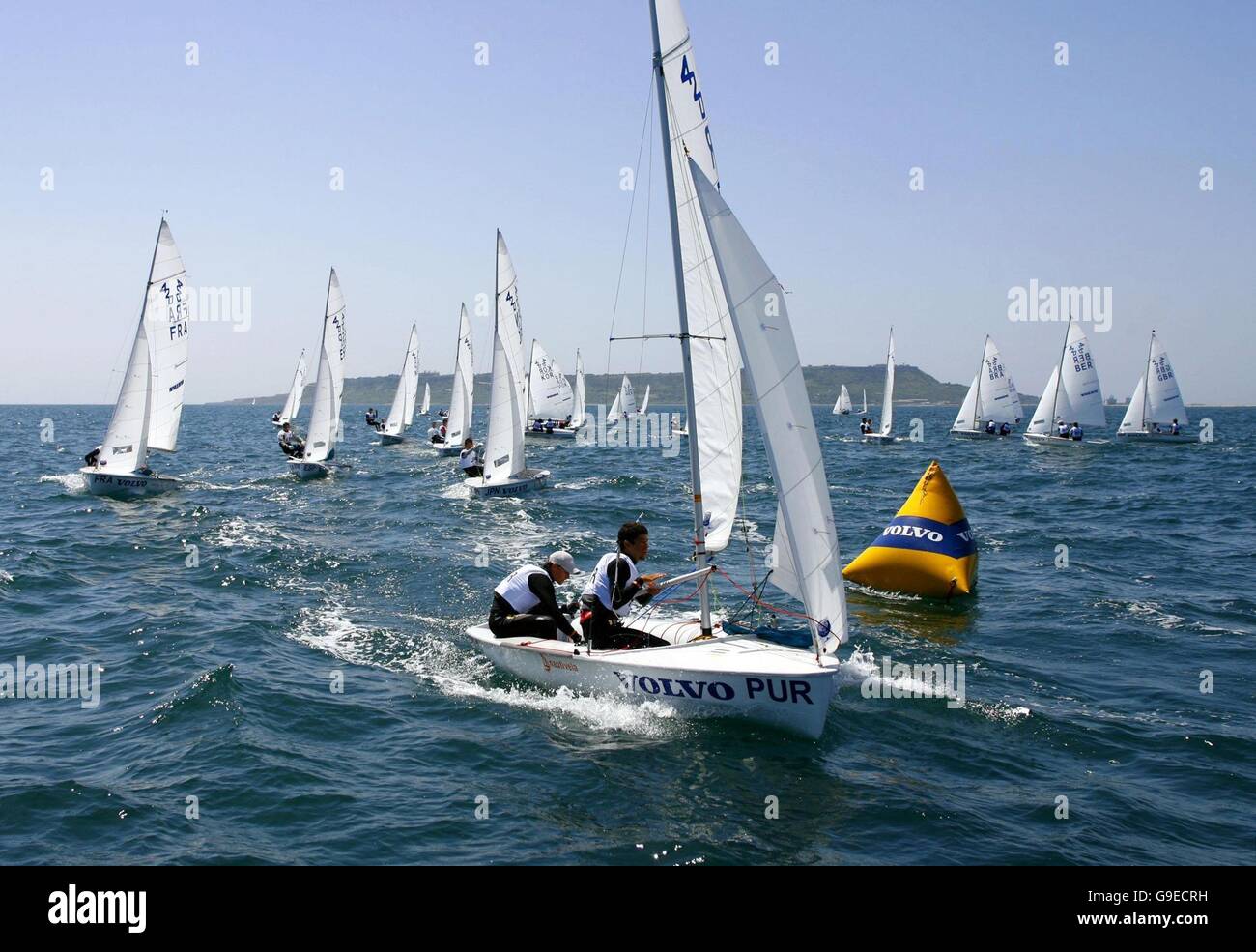 The boy's 420 class boats round the windward mark at the Volvo Youth ...
