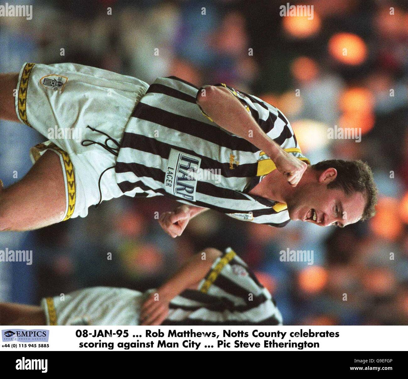 08-JAN-95, Rob Matthews, Notts County celebrates scoring against Man ...