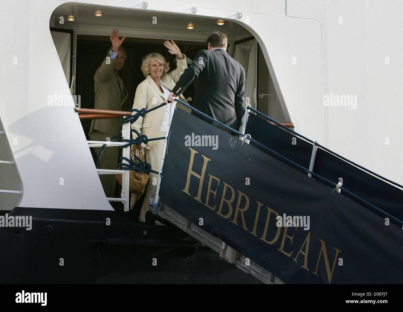 The Prince of Wales and The Duchess of Cornwall wave as they board the ...