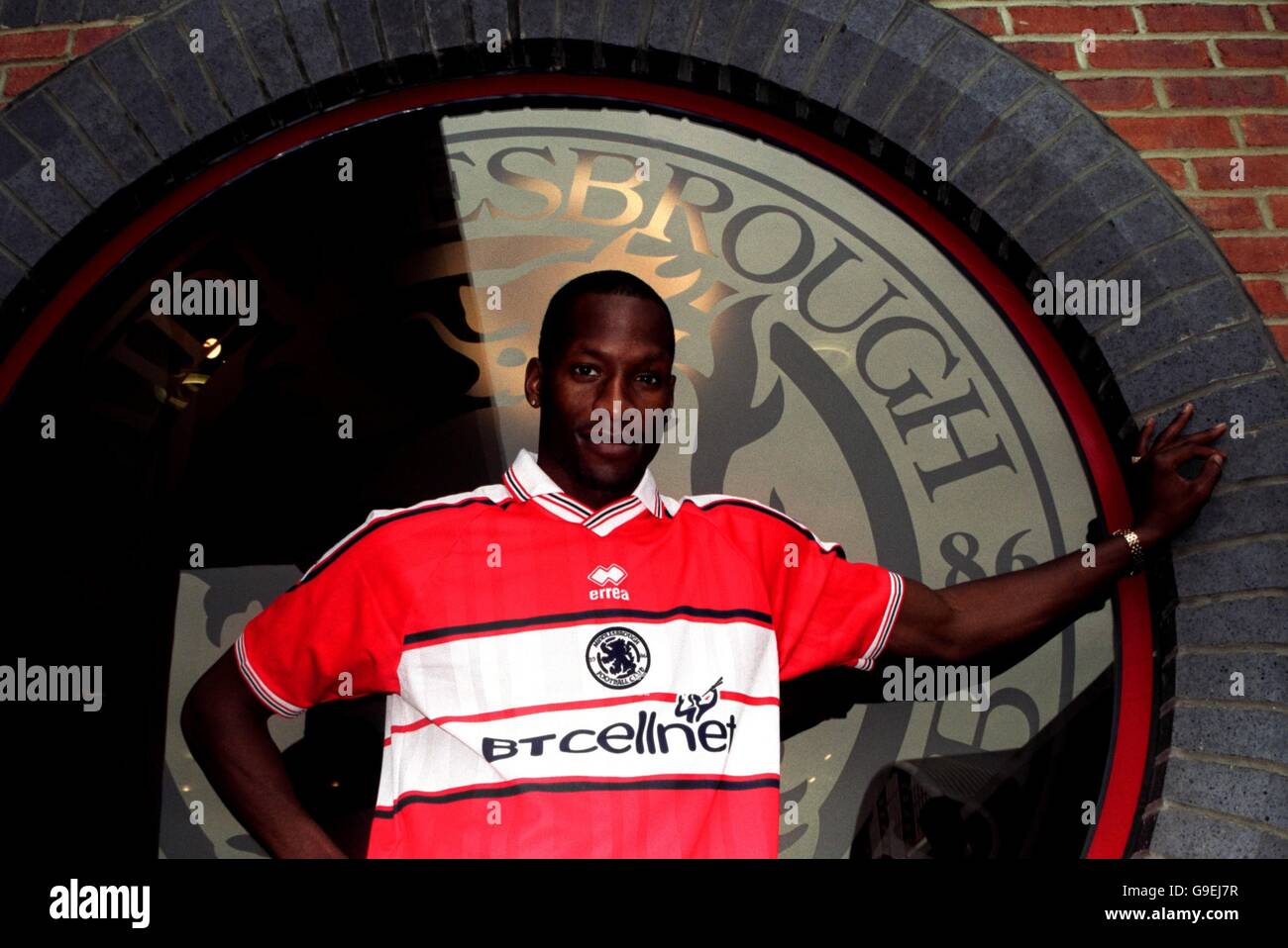 New Middlesbrough signing Ugo Ehiogu shows off his new colours Stock ...