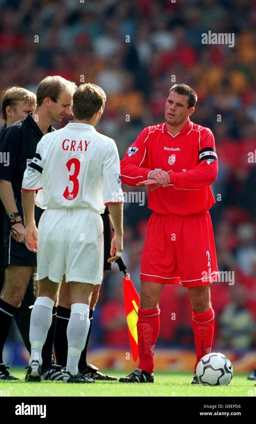 Liverpool Captain Jamie Carragher and Sunderland Captain Michael Gray ...