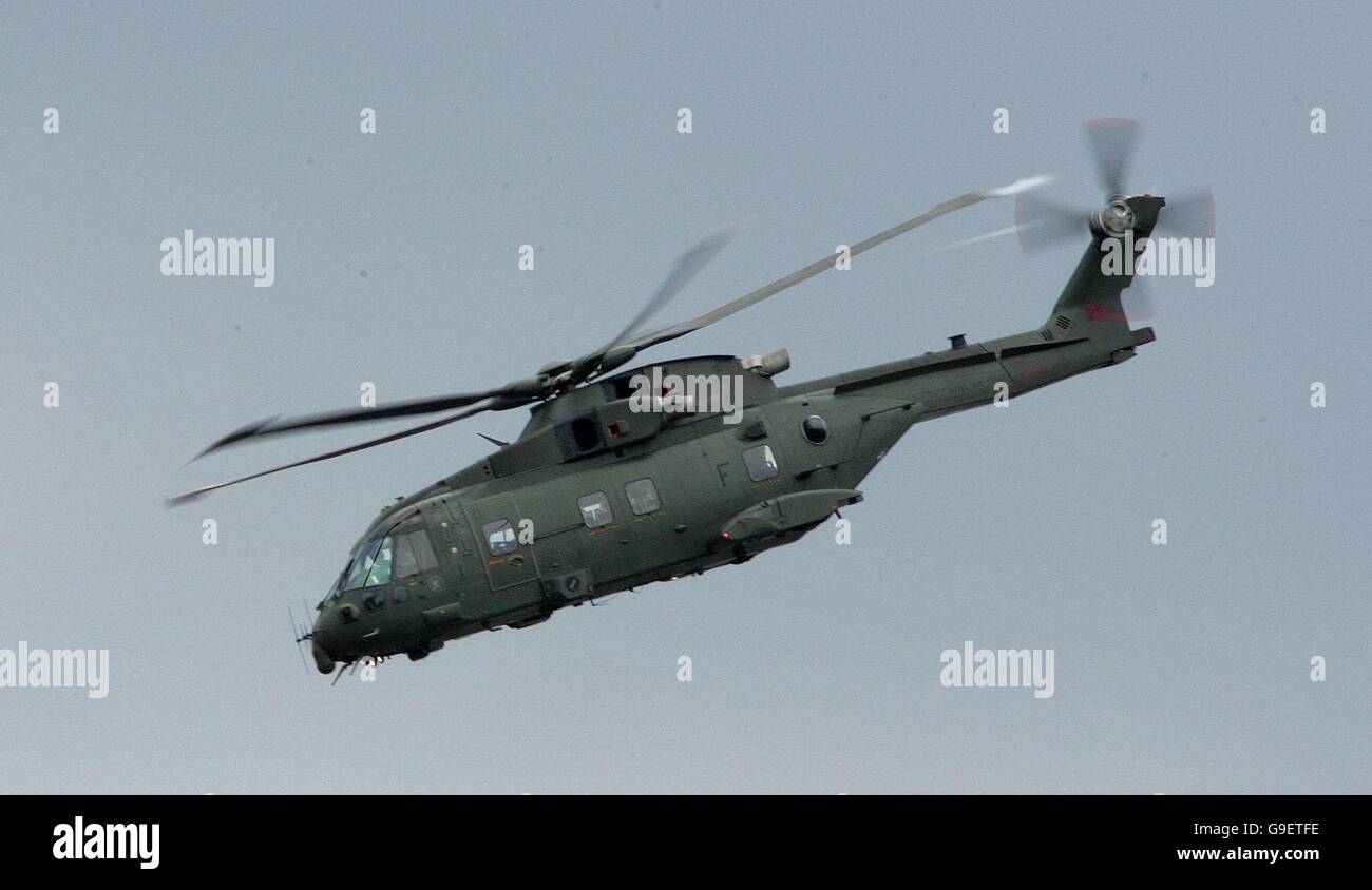 An RAF Merlin helicopter during its display at Farnborough Airshow ...