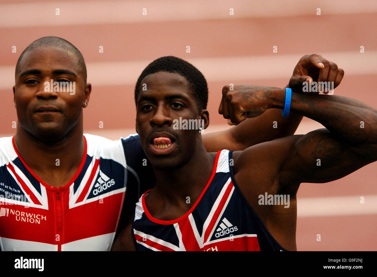 Great Britain's Dwain Chambers and Mark Lewis-Francis celebrate winning ...