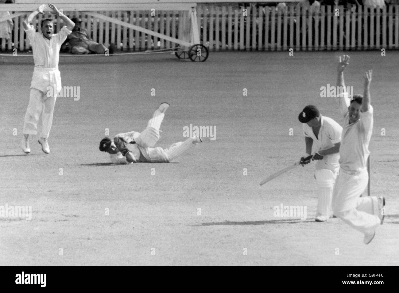 Australia's Graeme Hole (l) and Ray Lindwall (r) celebrate as ...