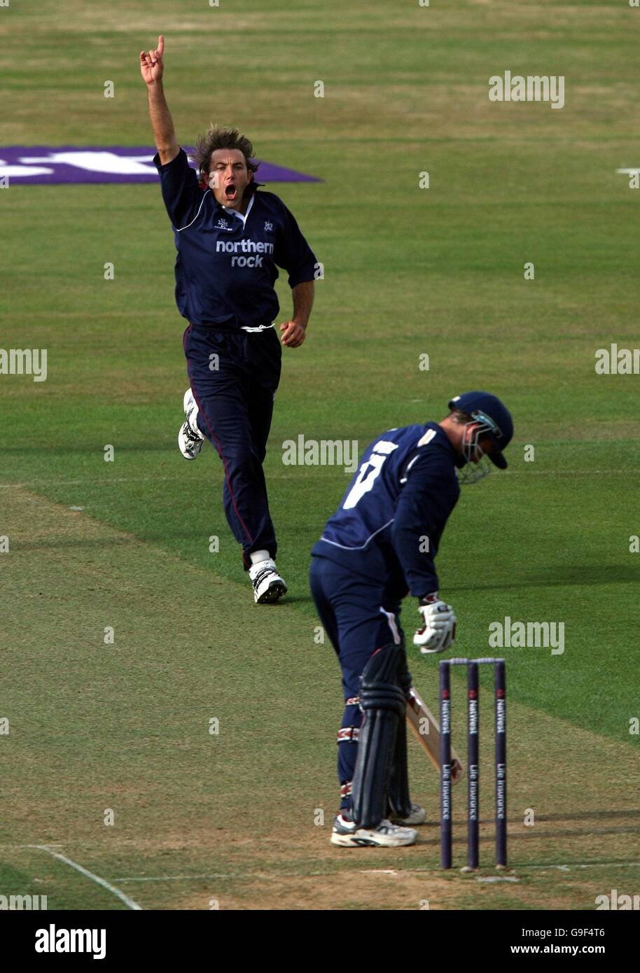 Middlesex's Chris Silverwood celebrates dissmissing Warwickshire's ...