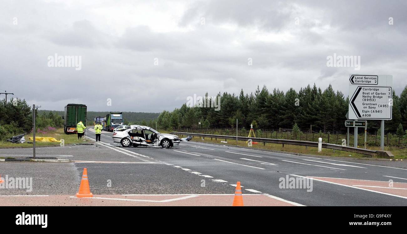 The scene of a car crash involving a car and a lorry at the Carrbridge ...