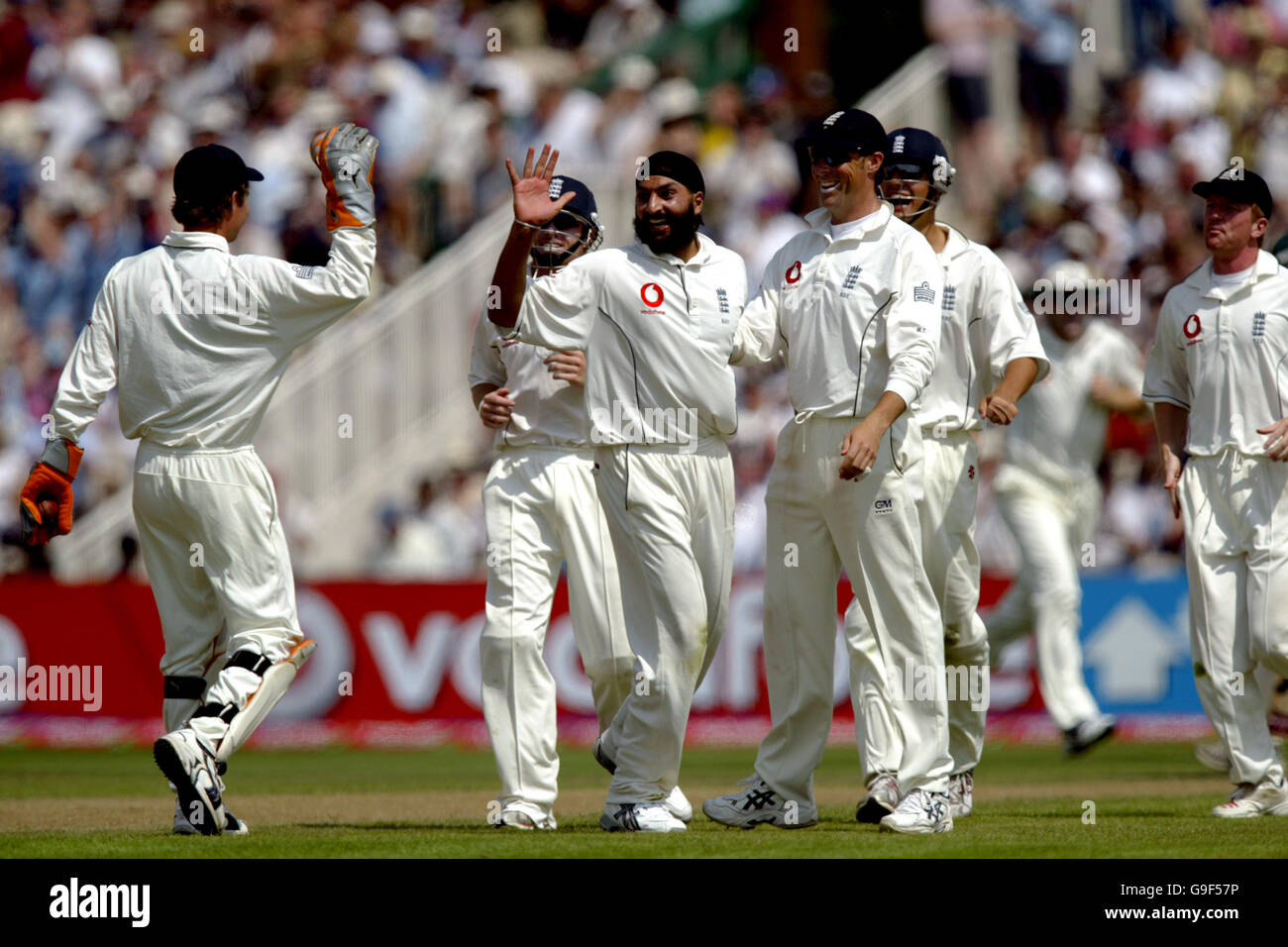 England's Monty Panesar celebrates after taking the wicket of Pakistan ...