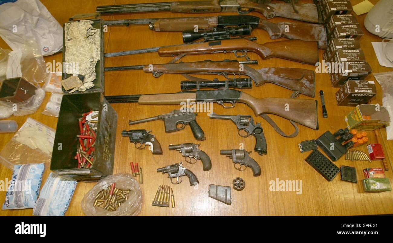 A selection of drugs and fire arms that have been siezed by police in ...