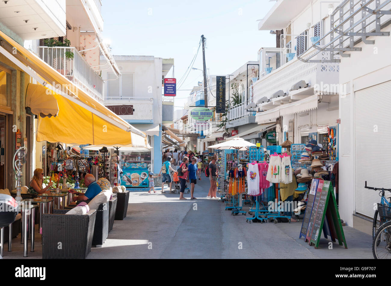 Street with tourist shops and restaurants, Kardamena, Kos (Cos), The ...
