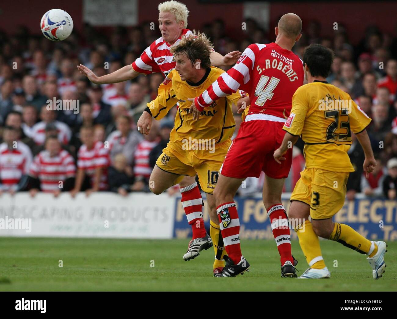 Is challenged by doncaster rovers gareth roberts hi-res stock ...