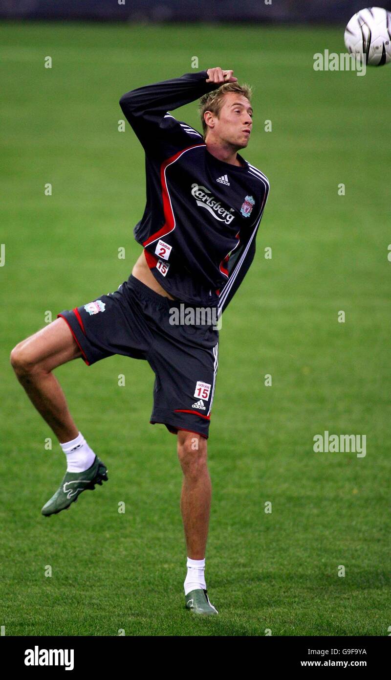 Liverpool's Peter Crouch in action during a training session at the ...