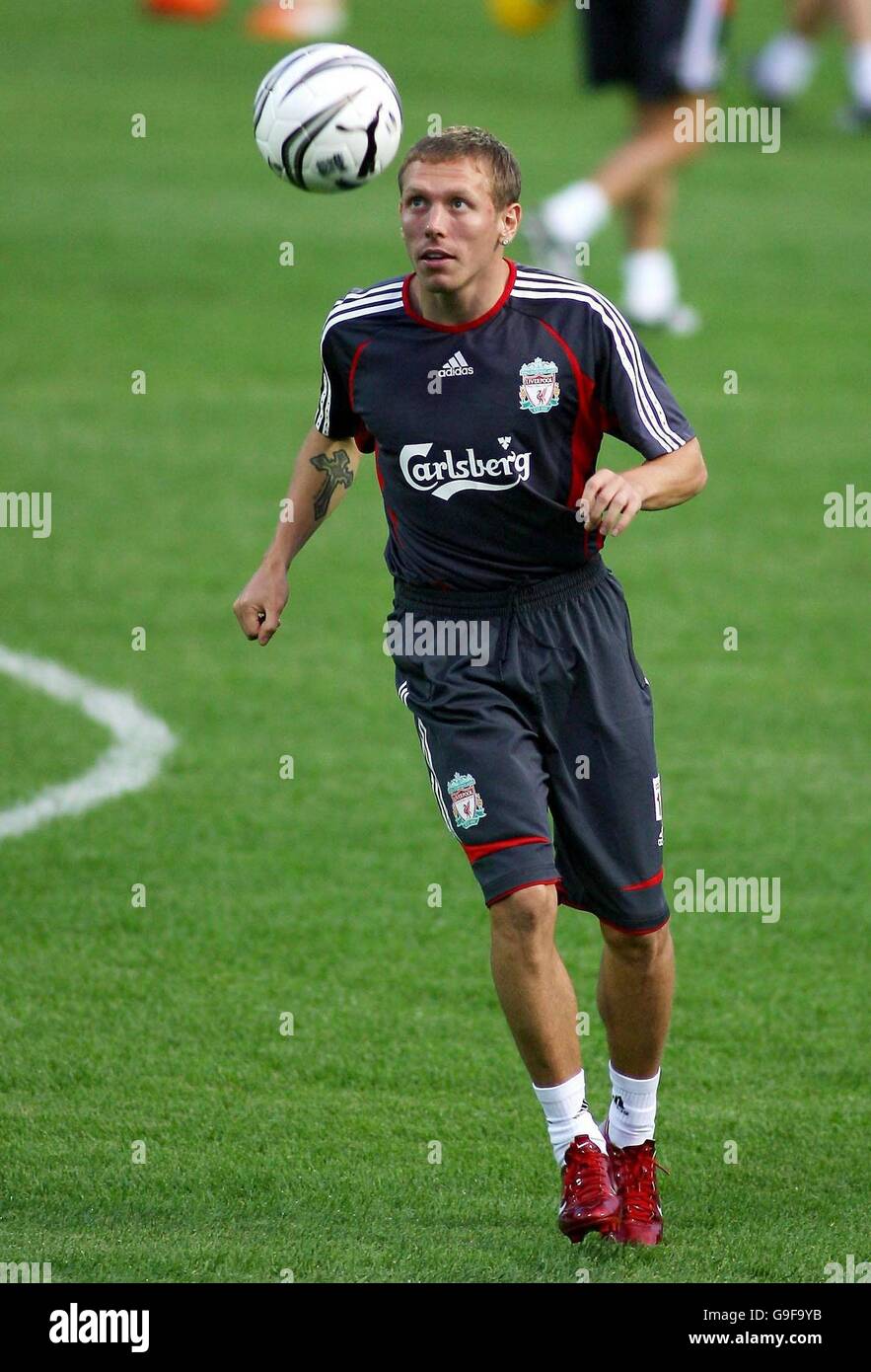 Liverpool's Craig Bellamy during a training session at the Lobanovsky ...