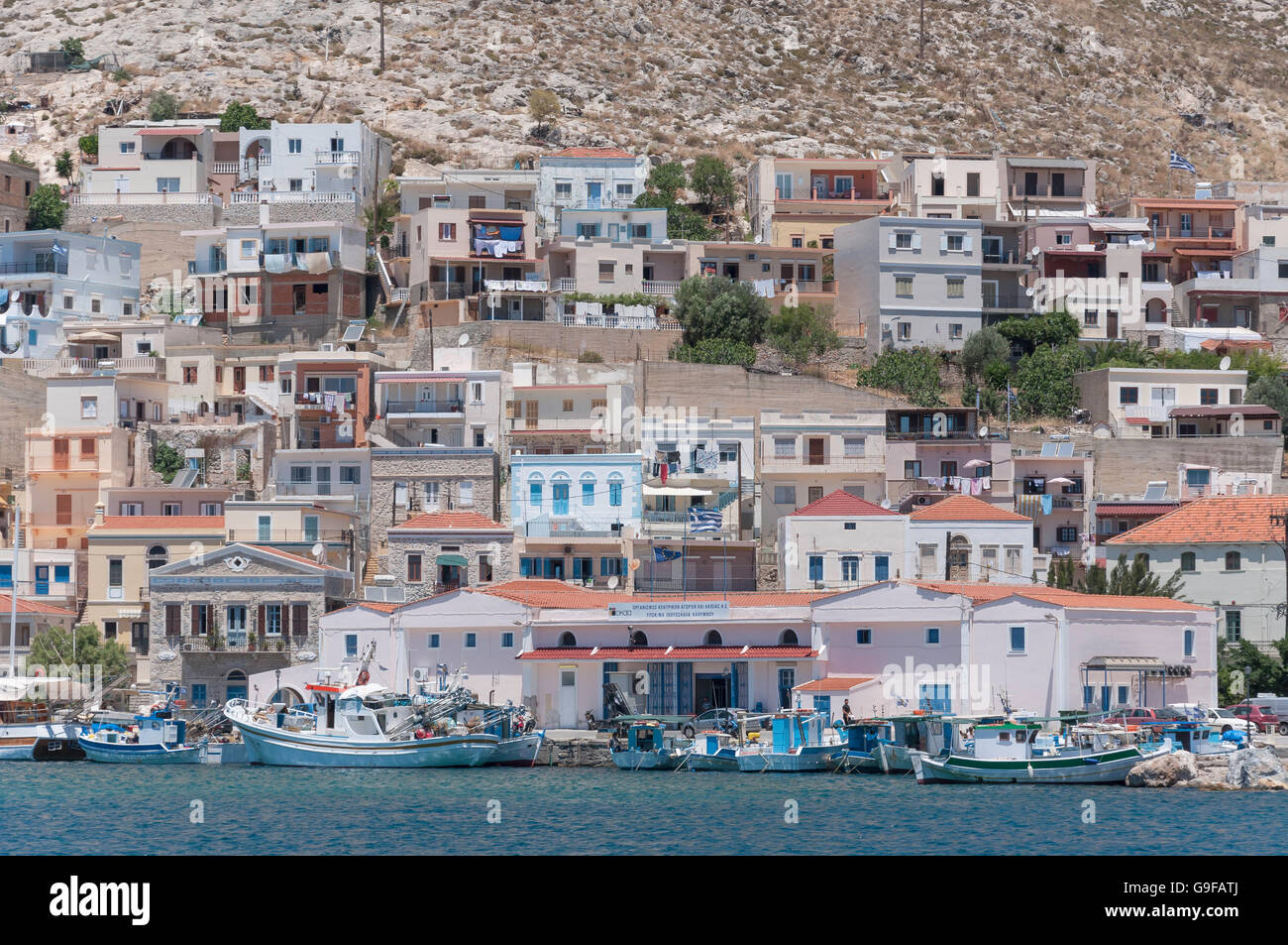 Harbour view, Pothia (Pothaia), Kalymnos, The Dodecanese, South Aegean ...
