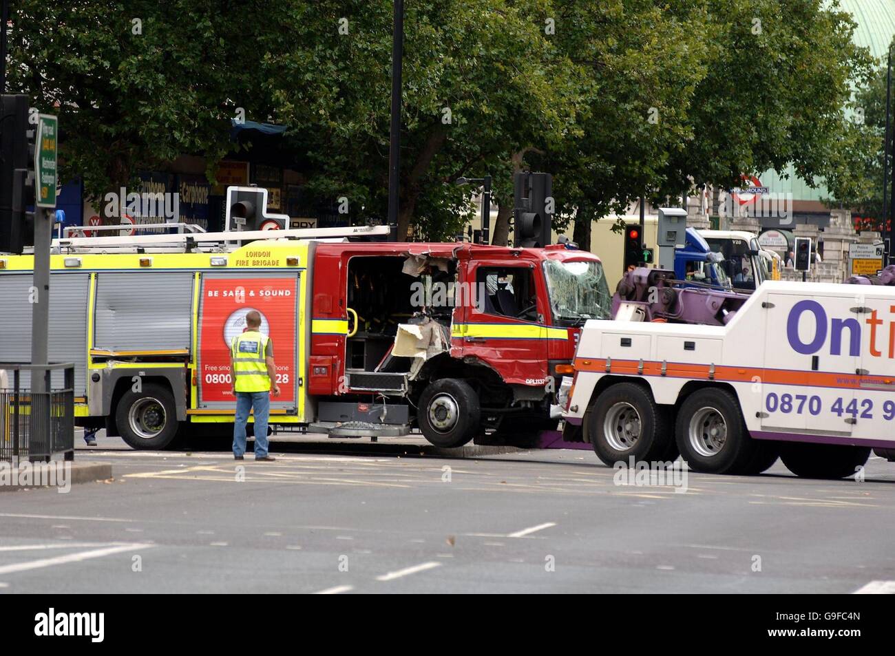 Two fire engines collide Stock Photo - Alamy