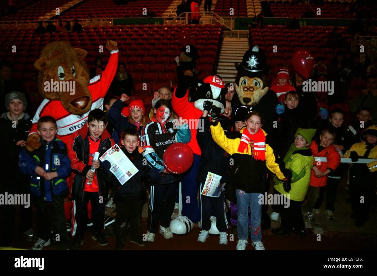 Young middlesbrough fans with mascot roary the lion hi-res stock ...