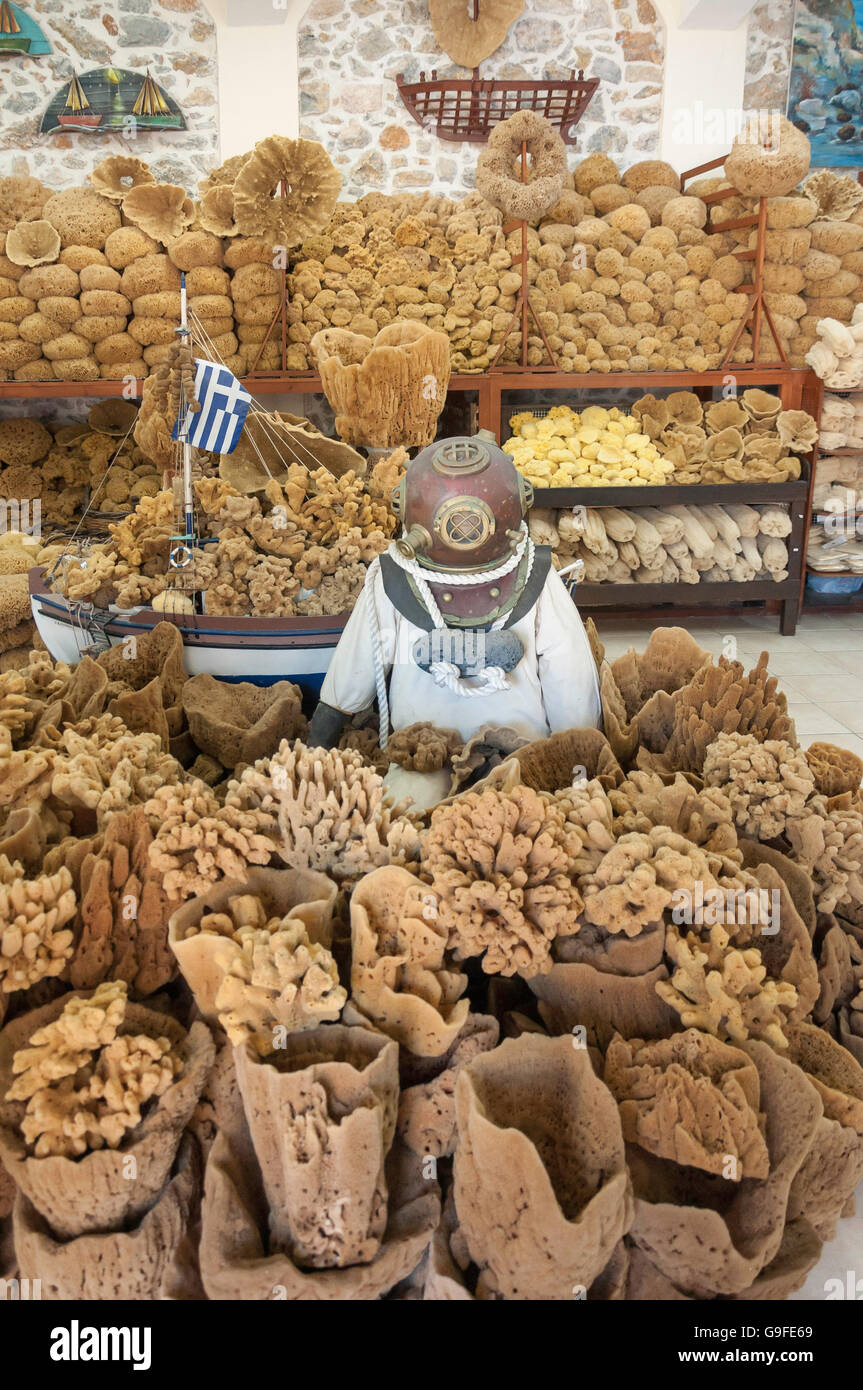 Collection of sponges in Sponge Factory shop, Pothia (Pothaia ...