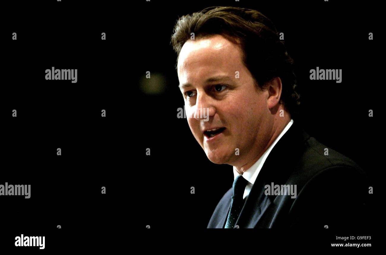 Leader of the Conservative Party David Cameron speaking at the Hilton ...
