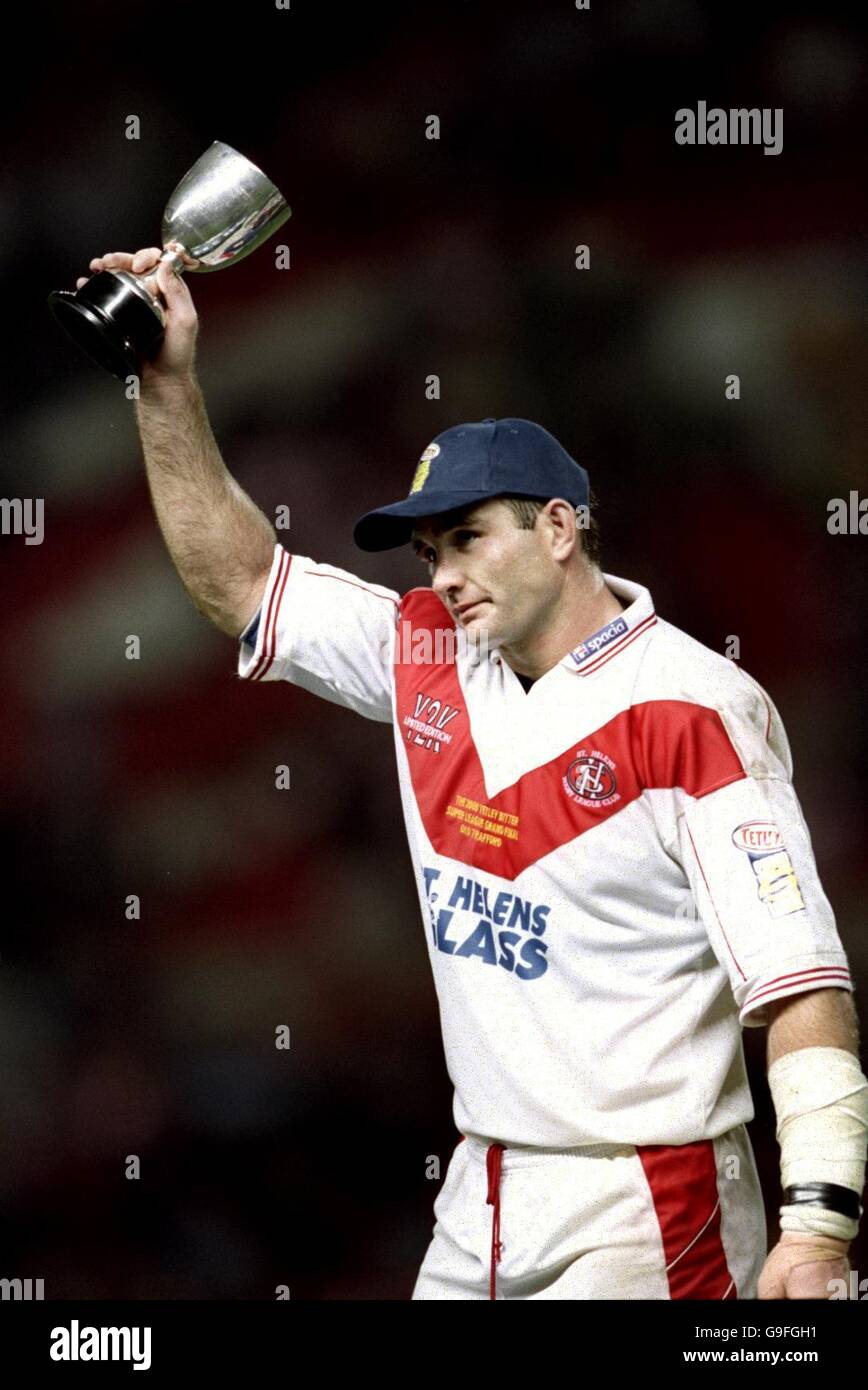 St Helens' Chris Joynt holds aloft his man of the match trophy Stock ...