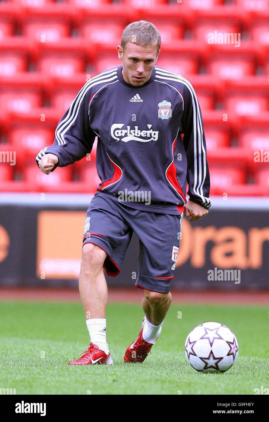 Liverpools craig bellamy during a training session at anfield stadium ...