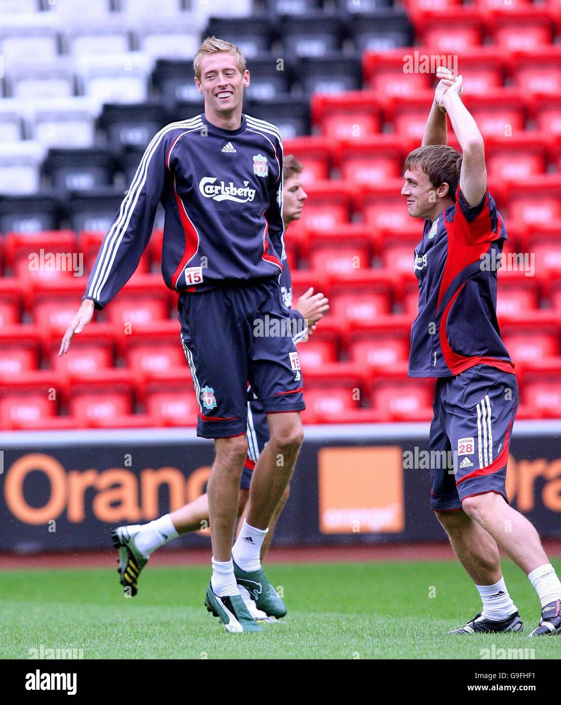 Liverpools peter crouch during training session at anfield stadium hi ...