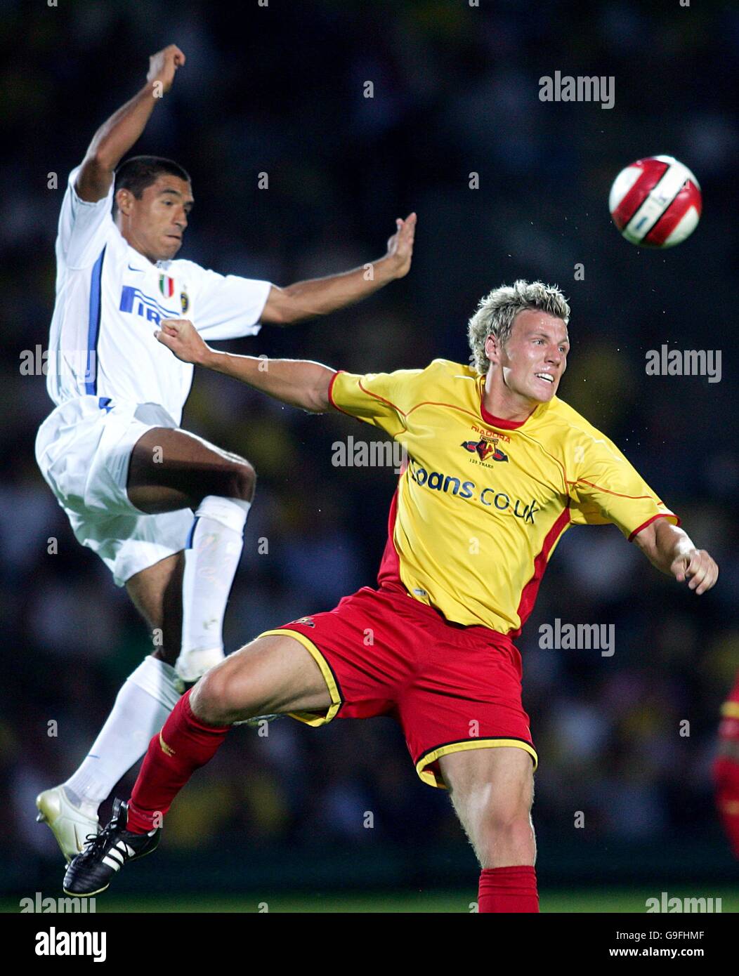 (L-R) Inter Milan's Ivan Cordoba and Watford's Darius Henderson battle ...