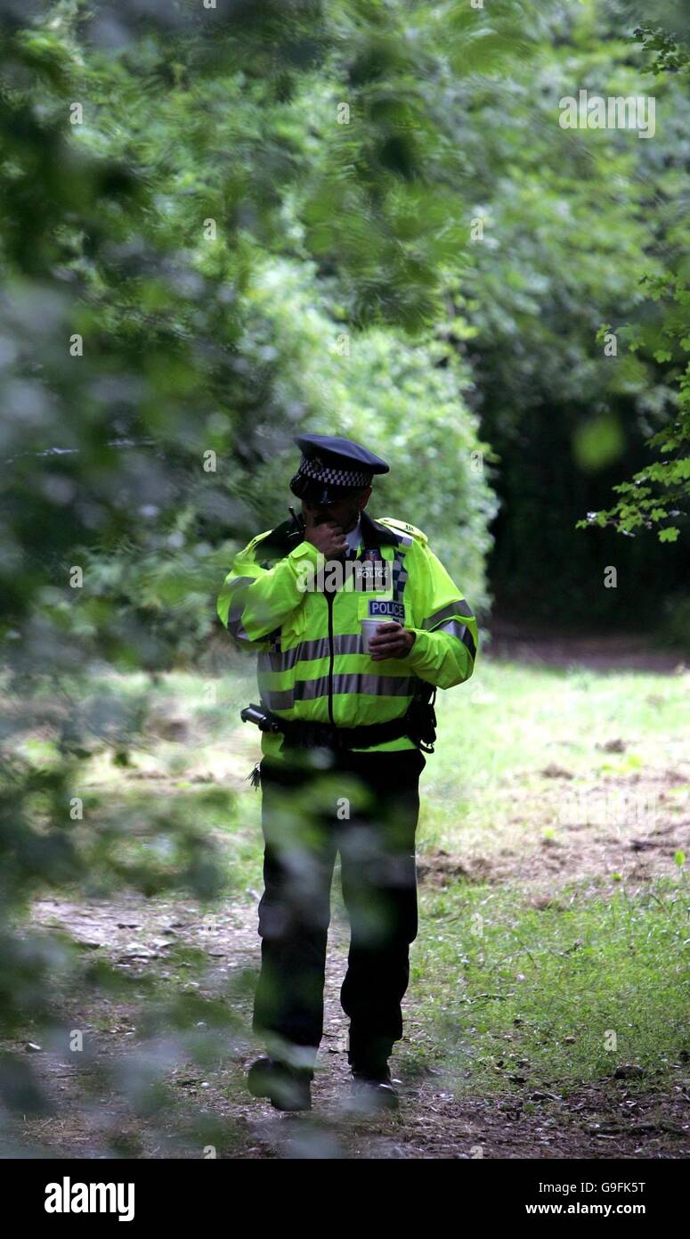 Police office walks by police cordoned area in micklefield wood hi-res ...