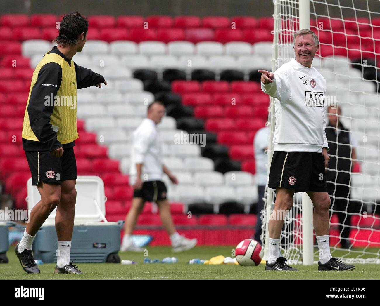 Manchester United's Cristiano Ronaldo (left) with manager Sir Alex ...