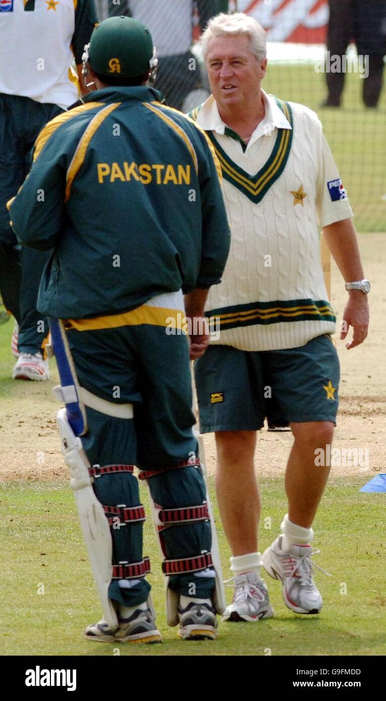 Pakistan coach Bob Woolmer (right) during the nets session at The Brit ...
