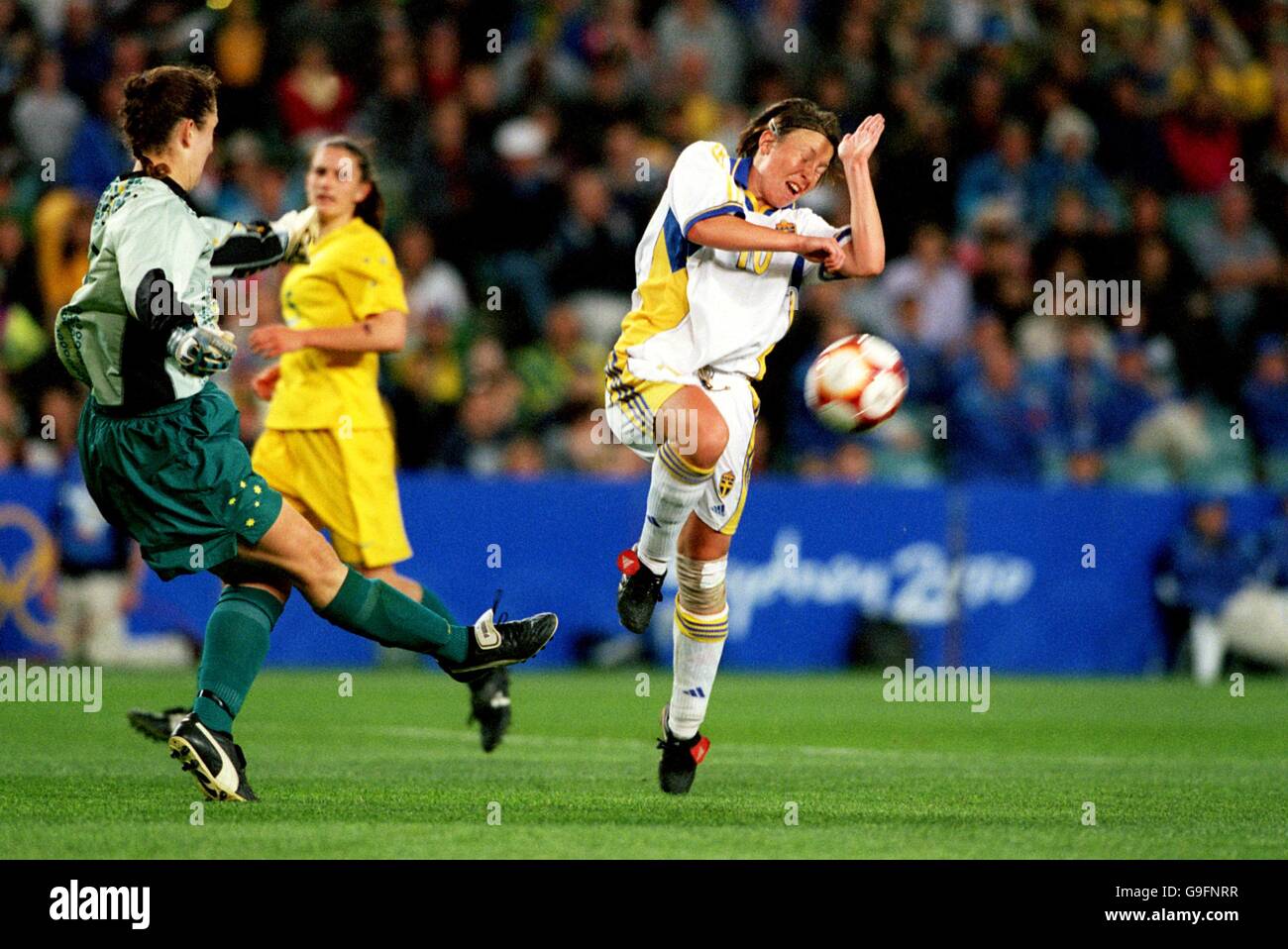 Swedens hanna ljungberg closes down australian goalkeeper wheeler hi ...