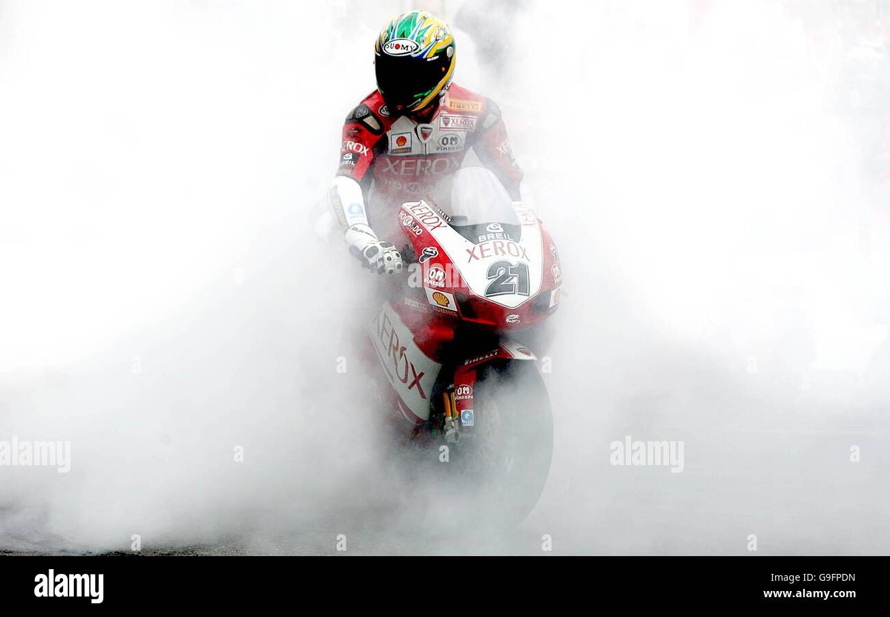 World Superbike rider Troy Bayliss on his Ducati in central London at ...