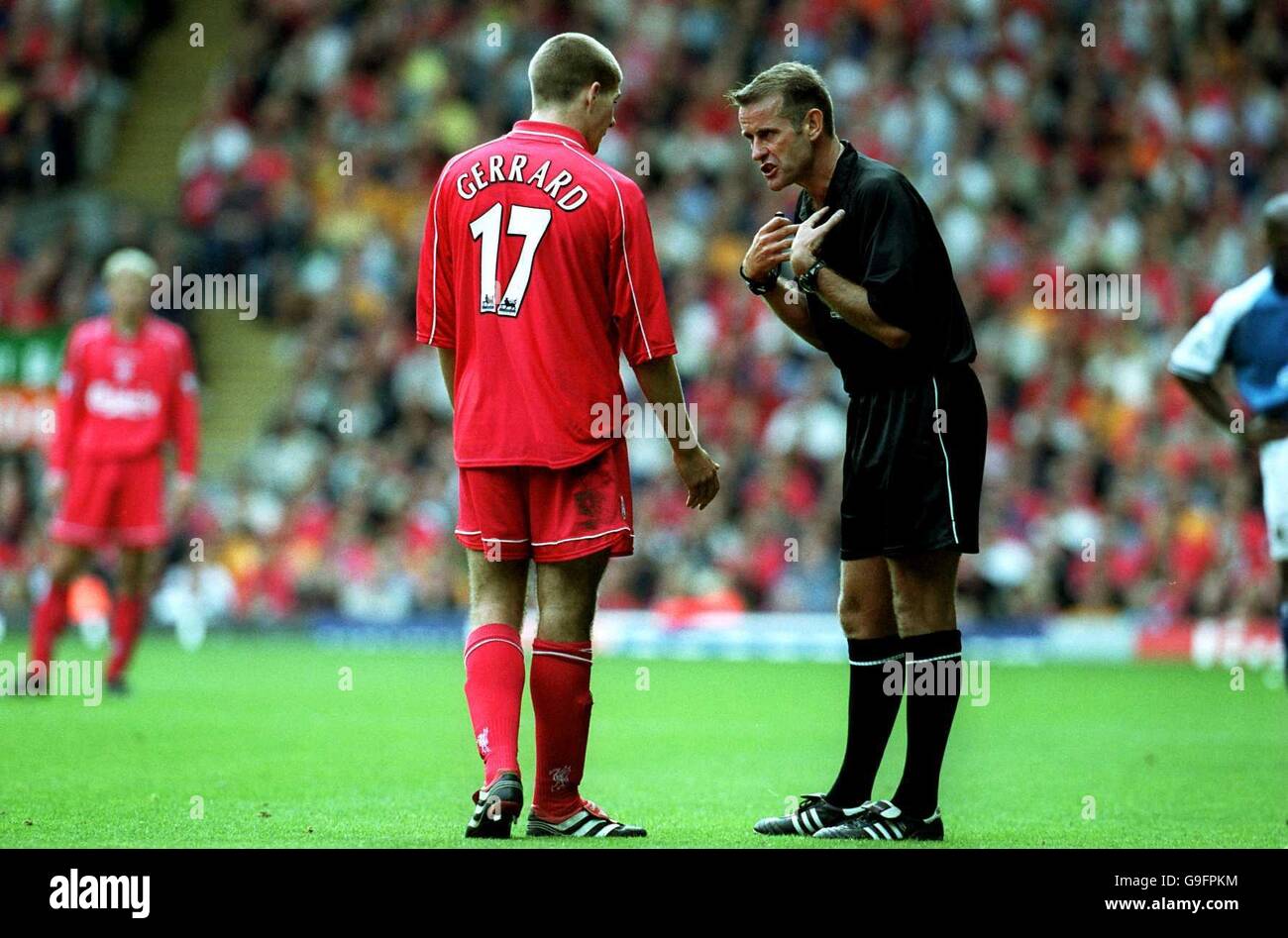 Referee Graham Barber gives Liverpool's Steven Gerrard a talking to ...